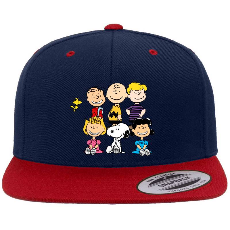 Charlie Brown Snoopy And Peanuts Gang Premium Flat Bill Snapback Cap ...