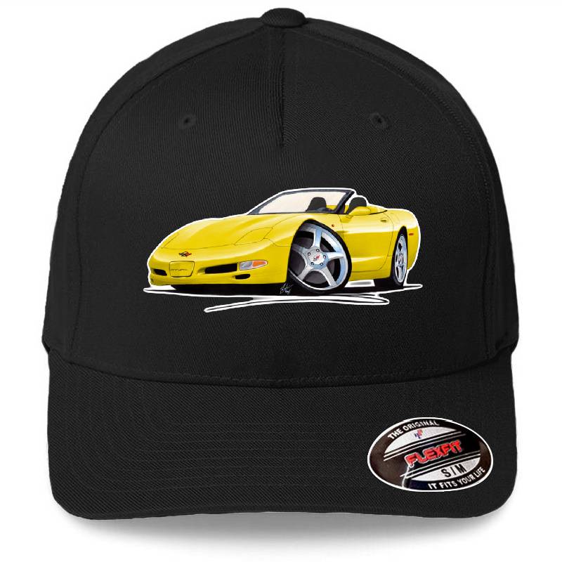 Chevrolet Corvette C5 Convertible Yellow Flexfit Baseball Cap - T-FUNNY