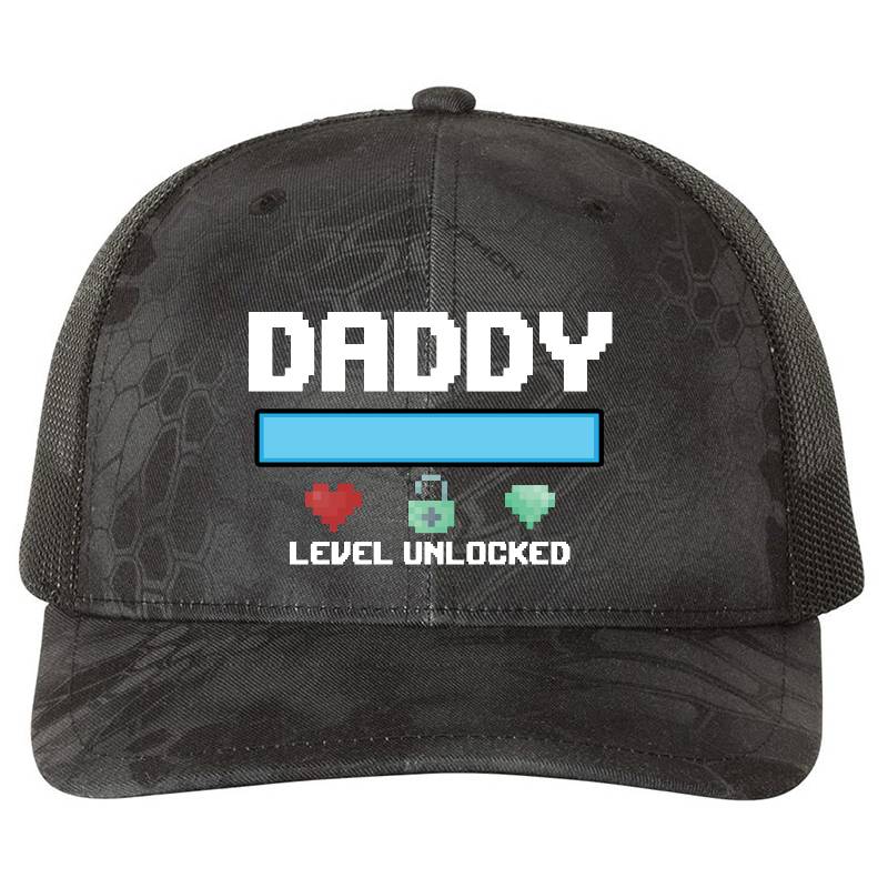 Daddy Gift Level Unlocked For A New Dad Gamer Richardson Premium Trucker Snapback Cap - T-FUNNY