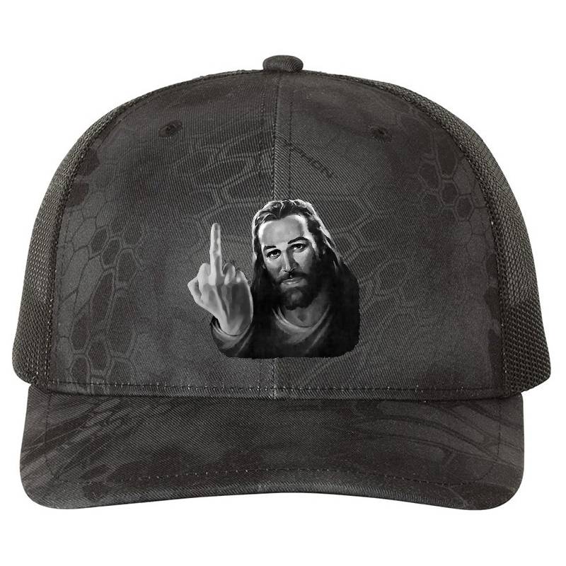 Jesus Middle Finger Richardson Premium Trucker Snapback Cap - T-FUNNY