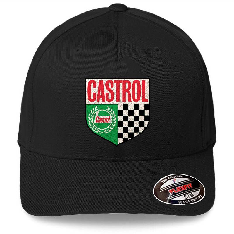 Vintage Castrol Motor Oil Racing Decal Flexfit Baseball Cap - T-FUNNY