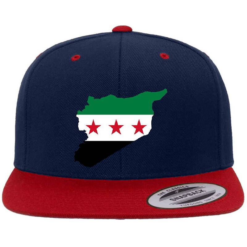 Flag Map of Syria Premium Flat Bill Snapback Cap - T-FUNNY