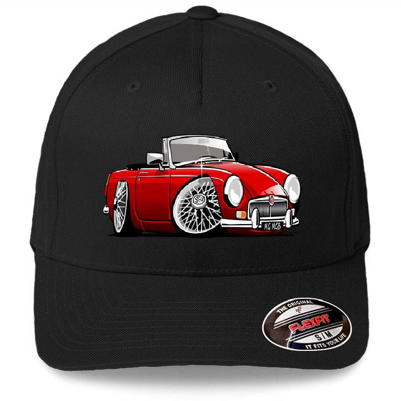 MG MGB roadster caricature red Flexfit Baseball Cap - T-FUNNY
