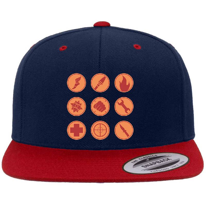 TF2 RED Class Symbols Premium Flat Bill Snapback Cap - T-FUNNY